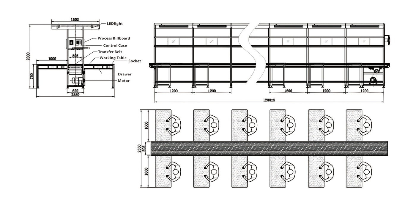 10.5M Electronic Assembly Line with Independent Workbench